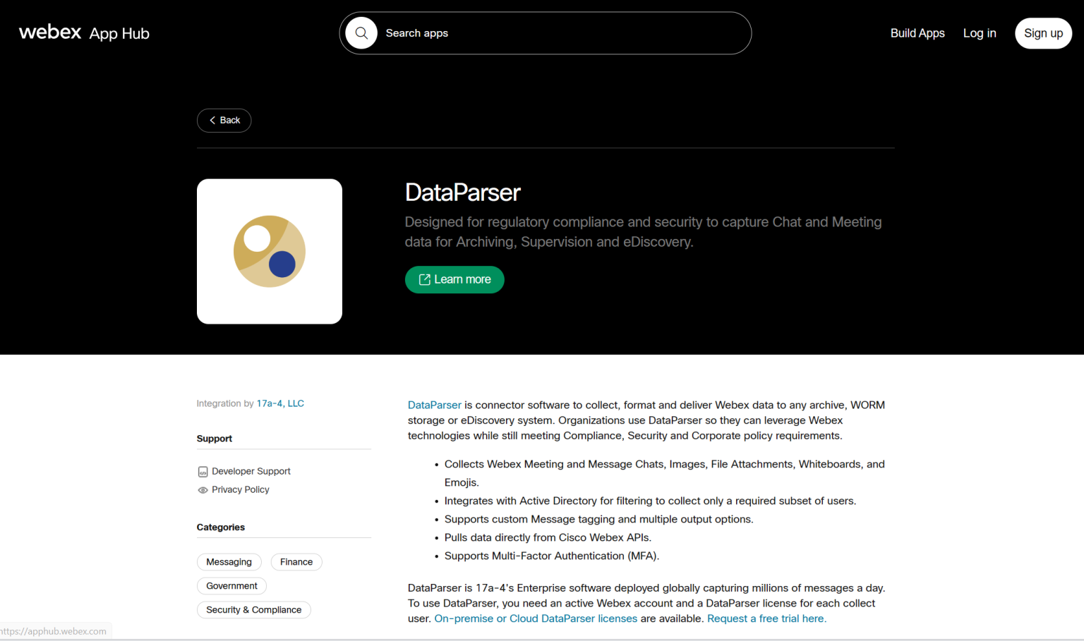 DataParser is now on Cisco’s Webex App Hub - 17a-4 LLC