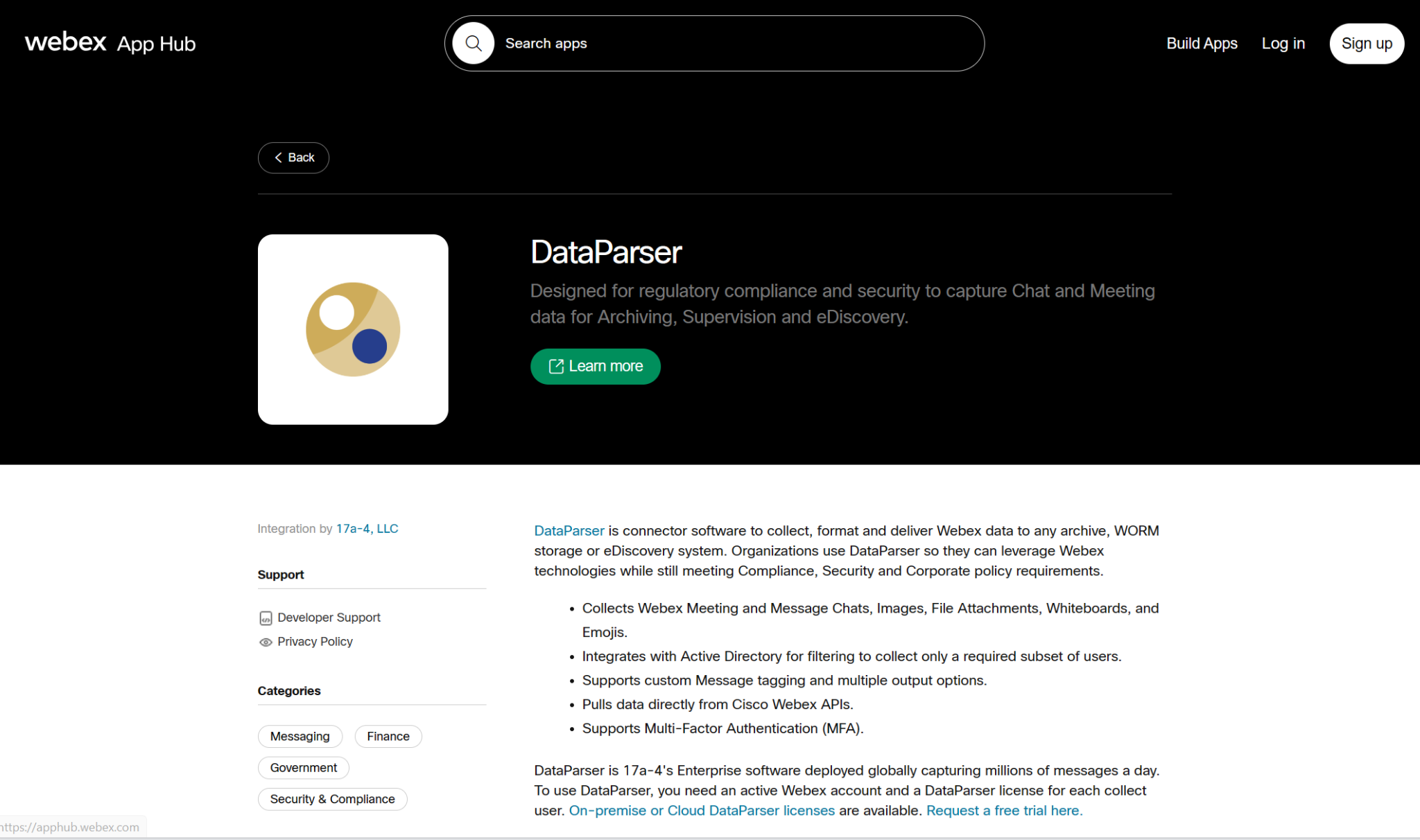 DataParser is now on Cisco’s Webex App Hub - 17a-4 LLC